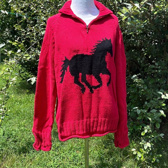 Vintage | Sweaters | Vintage Timberlea Chunky Knit Quarter Zip Horse ...